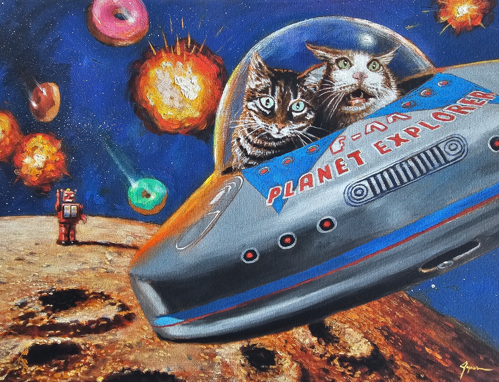 Eric Joyner SPACE CATS Limited Ed. #d HAND SIGNED art print donut robot ...