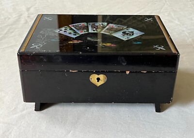 Vintage Japanese Black Lacquer Musical JEWELRY BOX w/ Key - Alaska ...