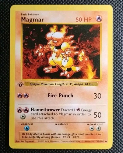 Magmar 1st Edition Shadowless - Base Set 36/102 WOTC Pokemon Card ...