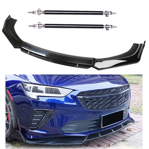 Gloss Black Front Bumper Lip Splitter Spoiler Kit + Strut Rods For ...