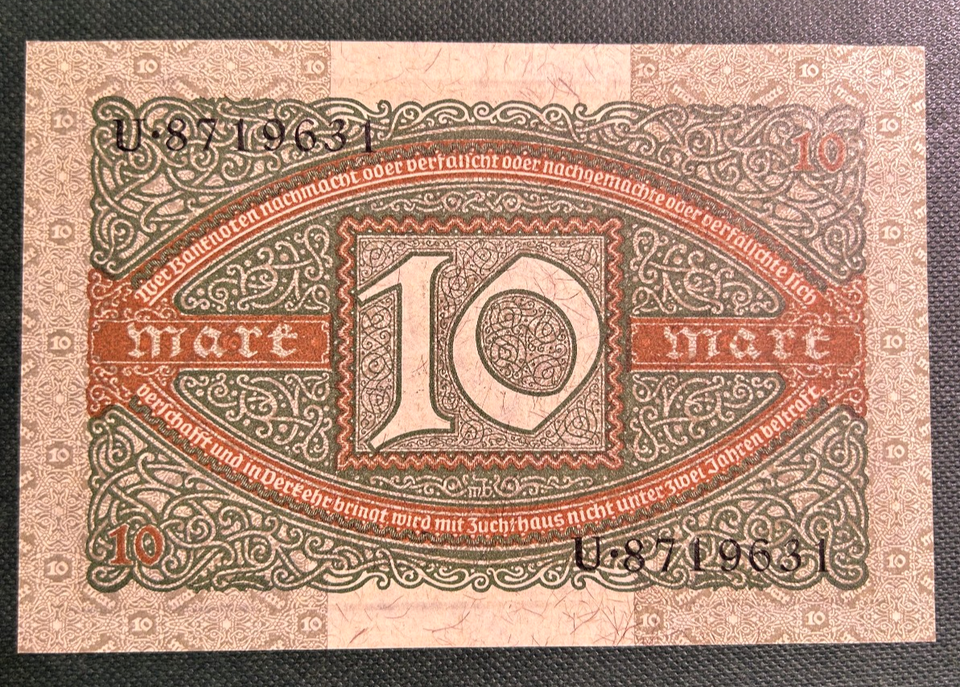 GERMANY REICHBANKNOTE 1920 10 MARK GRADE UNC P-67 with unprint red ...