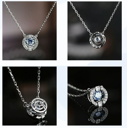 New In GIft Box Una pendant circular cut, long, blue, rhodium plated ...