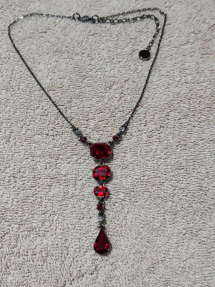 Givenchy Signed Silver Tone Cable Chain Red Crystal Y-Drop Teardrop ...