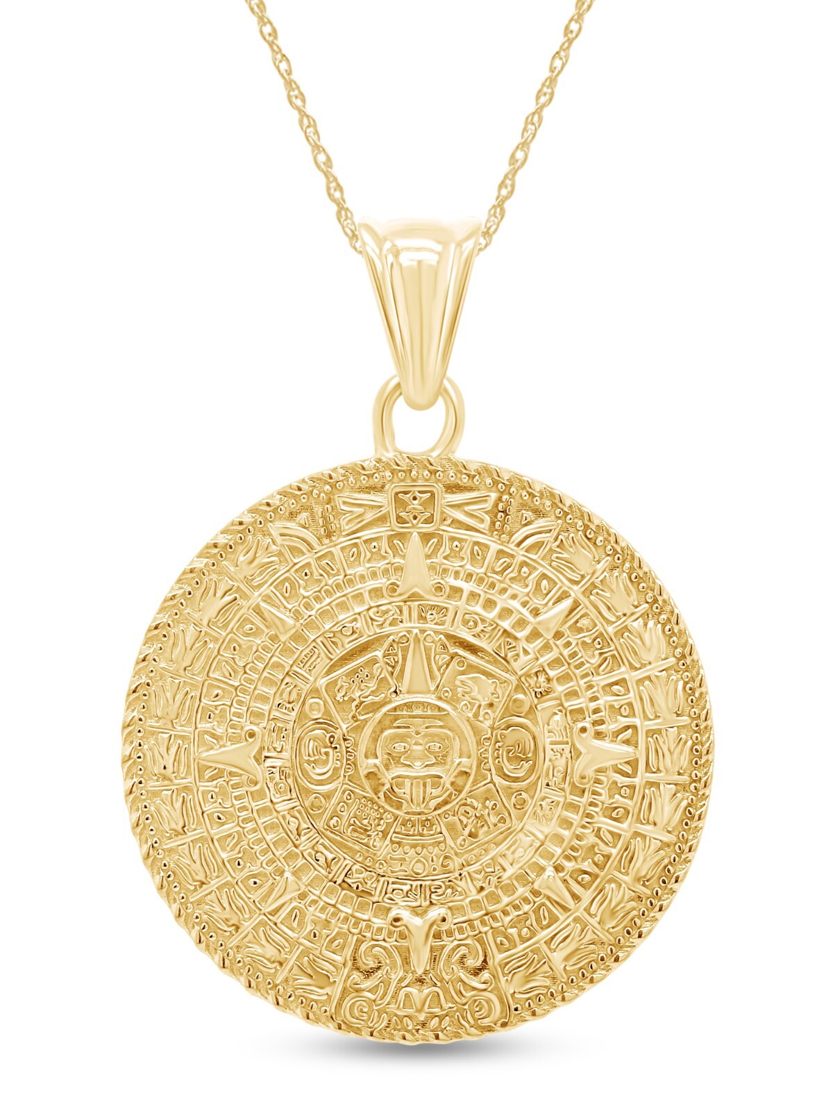 Mayan Sun Calendar Pendant 18" Necklace 14K Gold Plated 925 Sterling ...