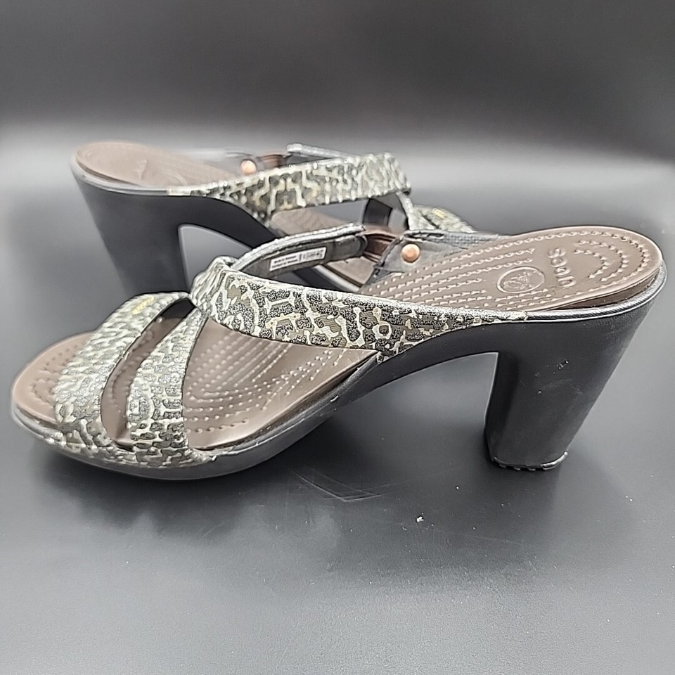 CROCS Cyprus Platform High Heel Sandals Womens Size 10 Brown Leopard ...