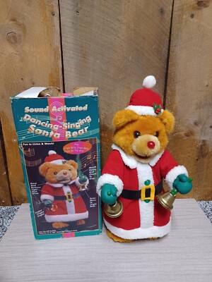 Vtg Dancing Singing Santa Bear With Bells Sound Activated Christmas ...
