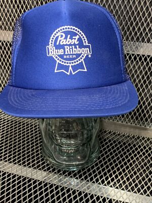 Pabst Blue Ribbon Beer Snapback Trucker Mesh Blue Hat Cap VTG PBR | eBay
