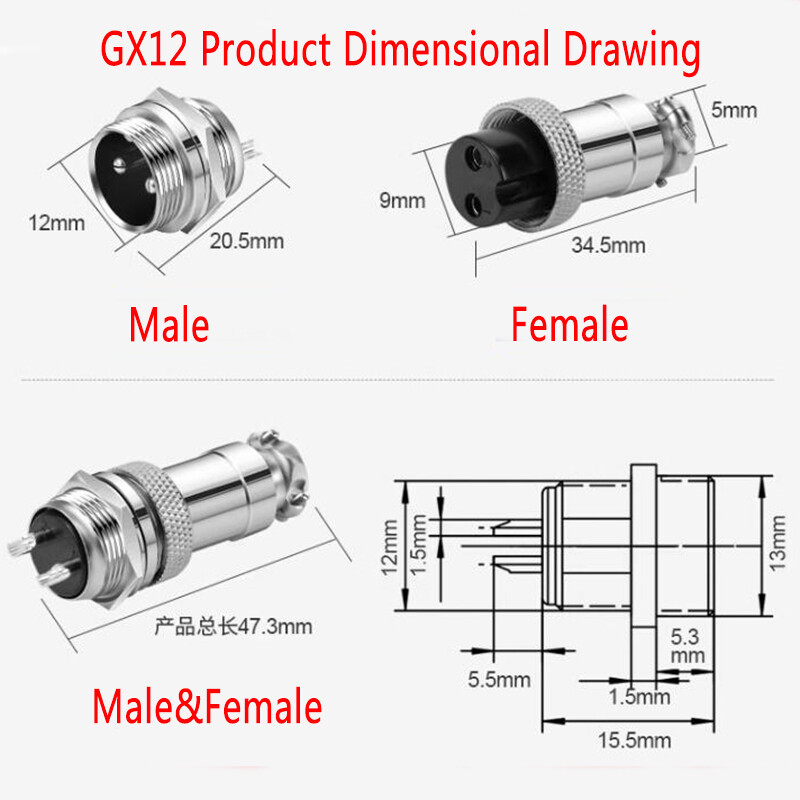 GX12/16 Aviation Connector Socket Plug 2 Pin-10 Pin Male&Female + Cap 1 ...