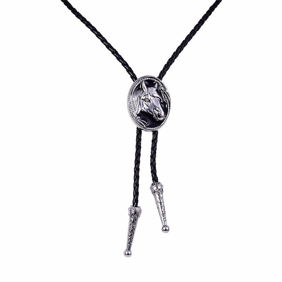 Western Cowboy Bolo Tie Black Stone Obsidian Rodeo Dance Necktie ...