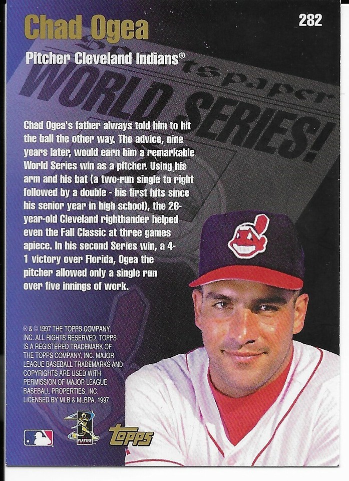 1998 Topps Baseball Card #282 Chad Ogea 97 WS! Fresh Pull | eBay