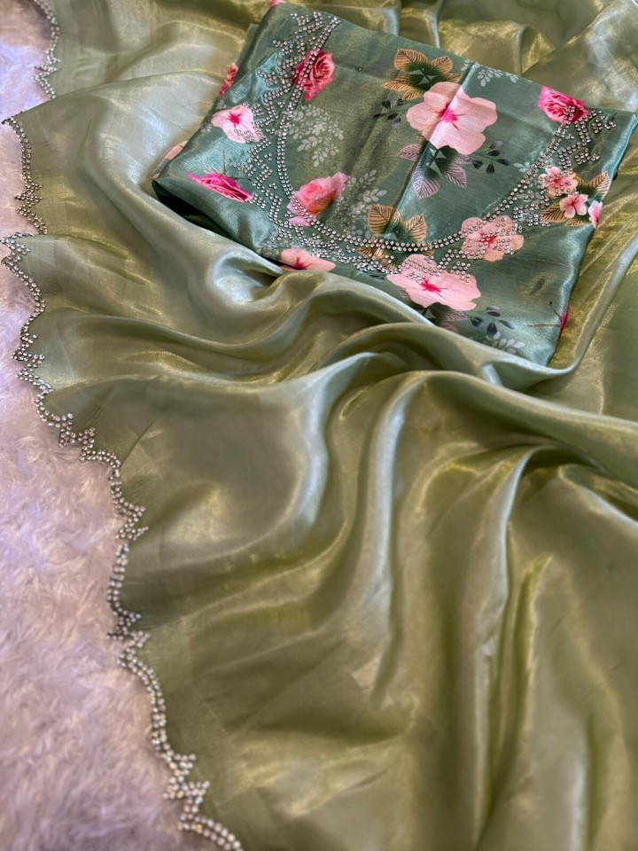 SABYASACHI DESIGNER HANDCRAFTED JARKAN CUT WORK SAREE HEAVY NECKLINE ...