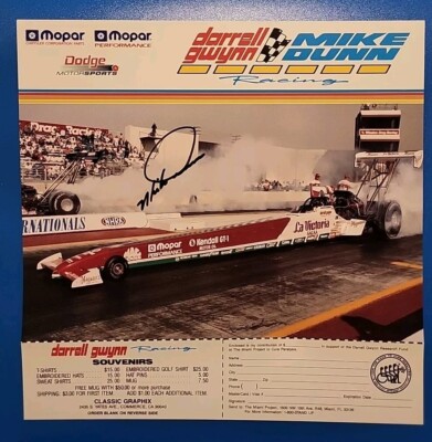 VINTAGE CIRCA 1990's NHRA MIKE DUNN AUTOGRAPHED 8" X 10" PHOTO CARD ...