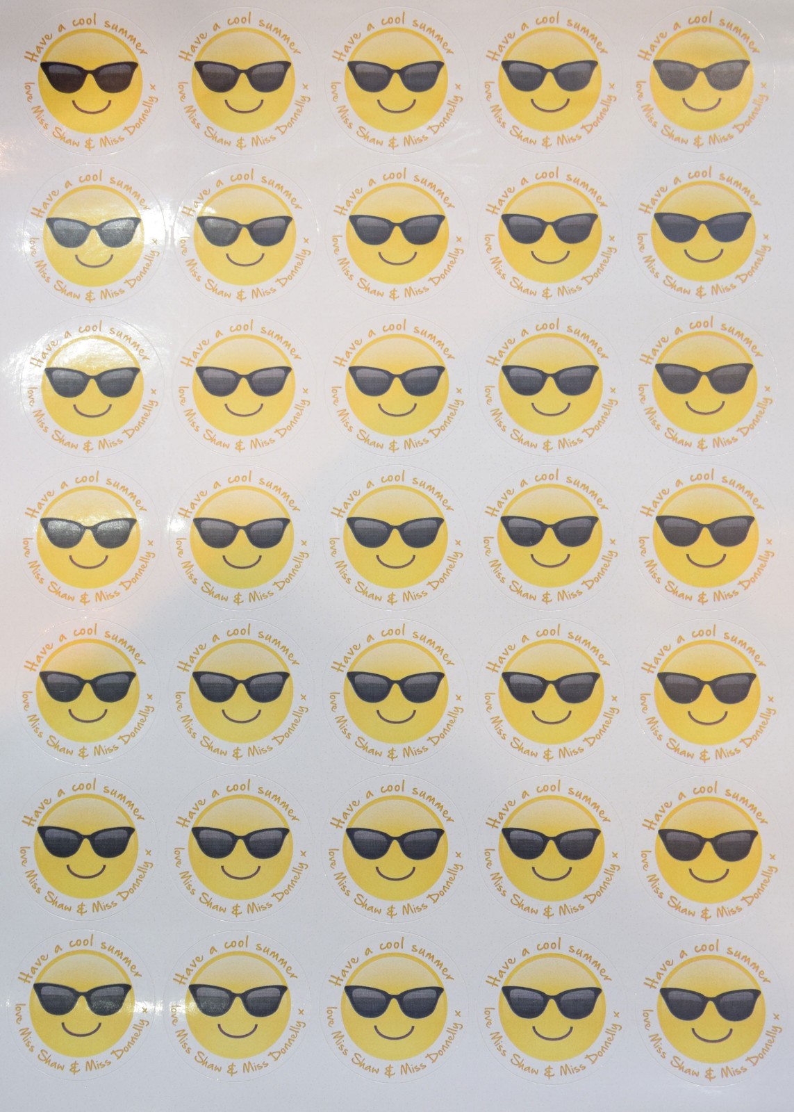 Sheet of Personalised Emoji Sunglasses Party Stickers for Sweet Cones ...
