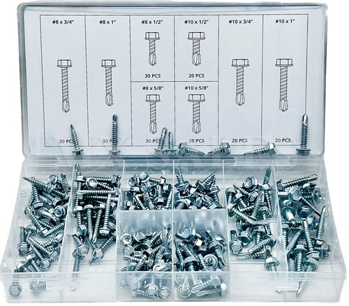 200 Pc Self Screw Assortment Set (SAE) Hex Head Self Drilling Tapping ...
