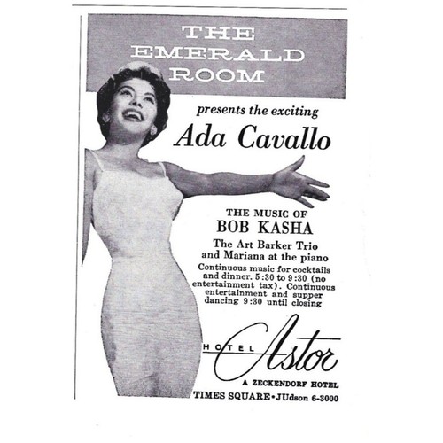 Ada Cavallo Bob Kasha Astor Hotel Emerald Room 1960s Vintage Print Ad ...