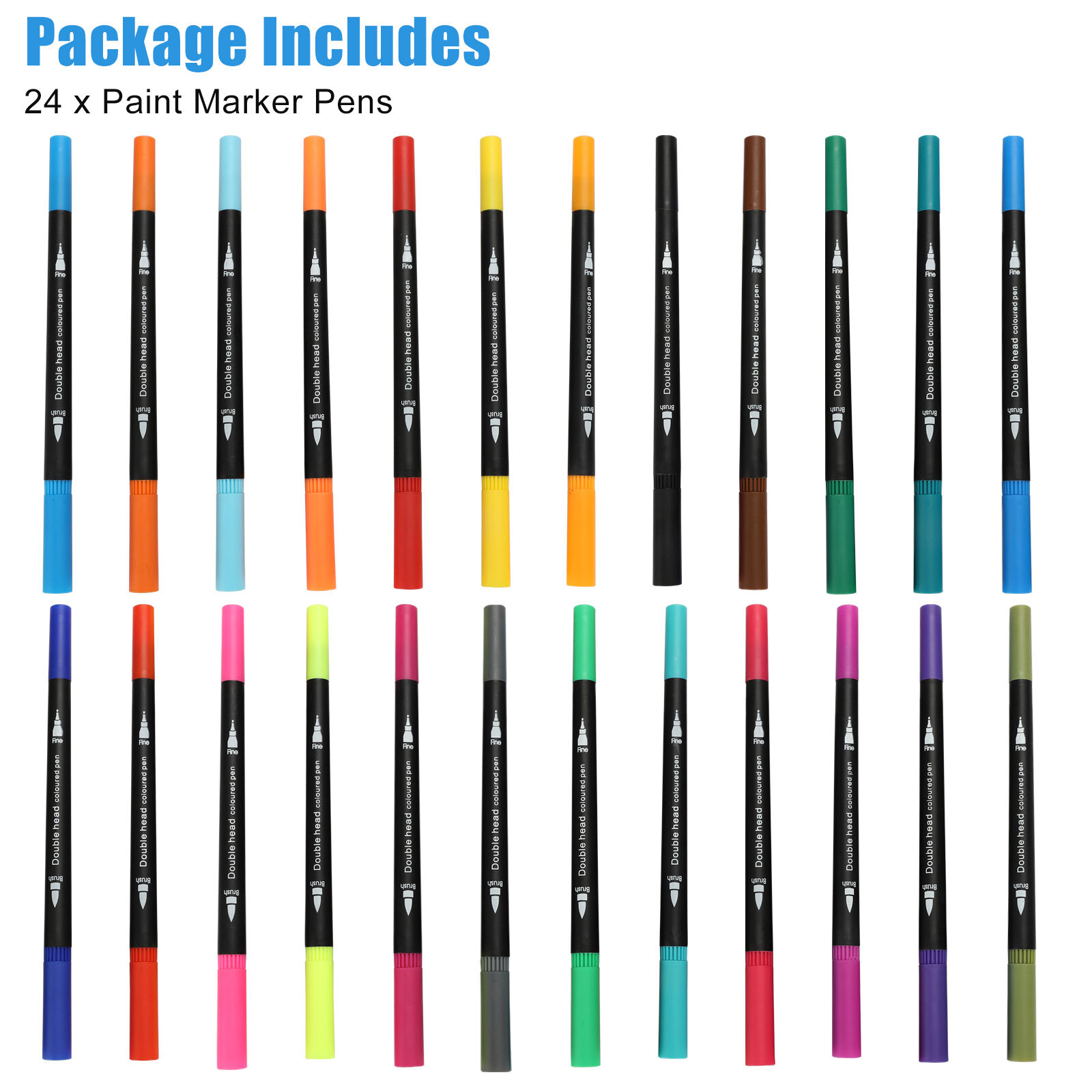 24 Colors Dual Tip Marker Paint Pens Set Universal Permanent for Art ...