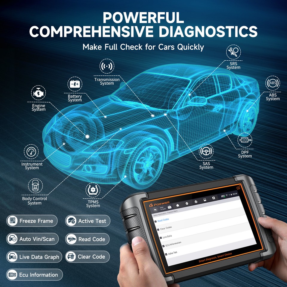 Foxwell NT809 OBD2 Scanner All System ABS SRS TPMS DPF IMMO Auto ...
