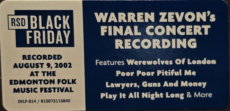 Warren Zevon - Epilogue Live At The Edmonton - Vinyl RSD Black Friday ...