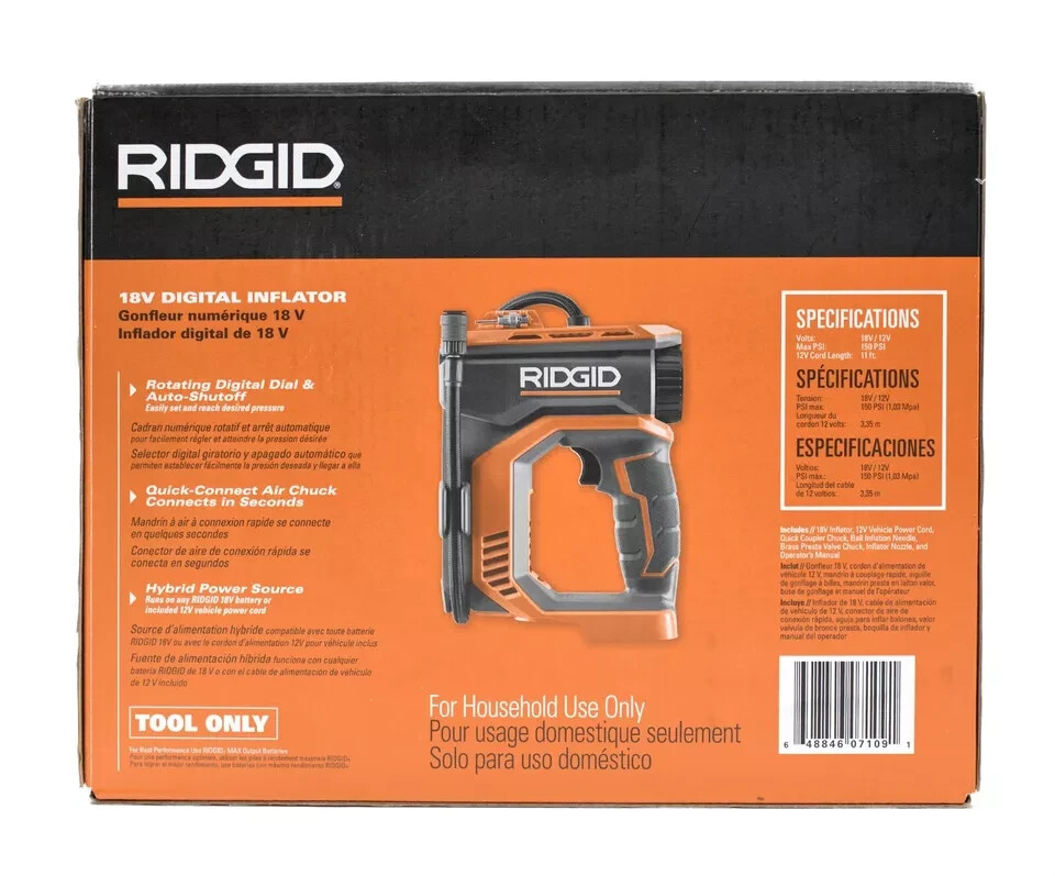 NEW Ridgid R87044- 18V Cordless Portable Inflator (Tool Only ...
