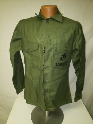 WR2E-S6 USMC Vietnam OD OG107 Sateen EGA Utility Shirt two pocket 14 ...