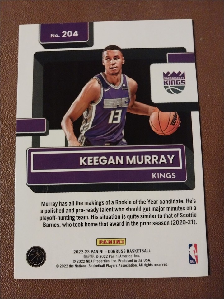 2022-23 KEEGAN MURRAY DONRUSS RATED ROOKIE CARD RC #204 SACRAMENTO ...