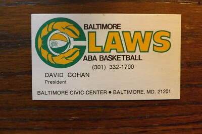 Baltimore Claws ABA Basketball 1975-76 Business Card! 100% Original ...