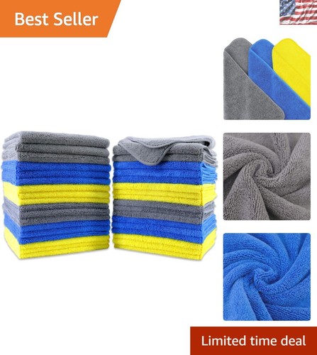 36-Pack Premium Microfiber Cleaning Cloths: Lint-Free, 16x16, Blue/Gray ...