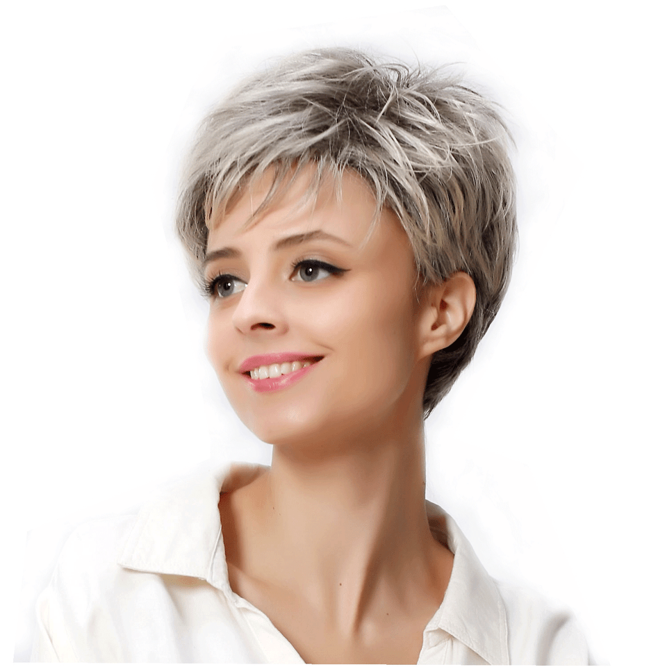Pixie Wig Mixed Silver/Gray Short Curly Hair Wig Synthetic Full Wigs ...