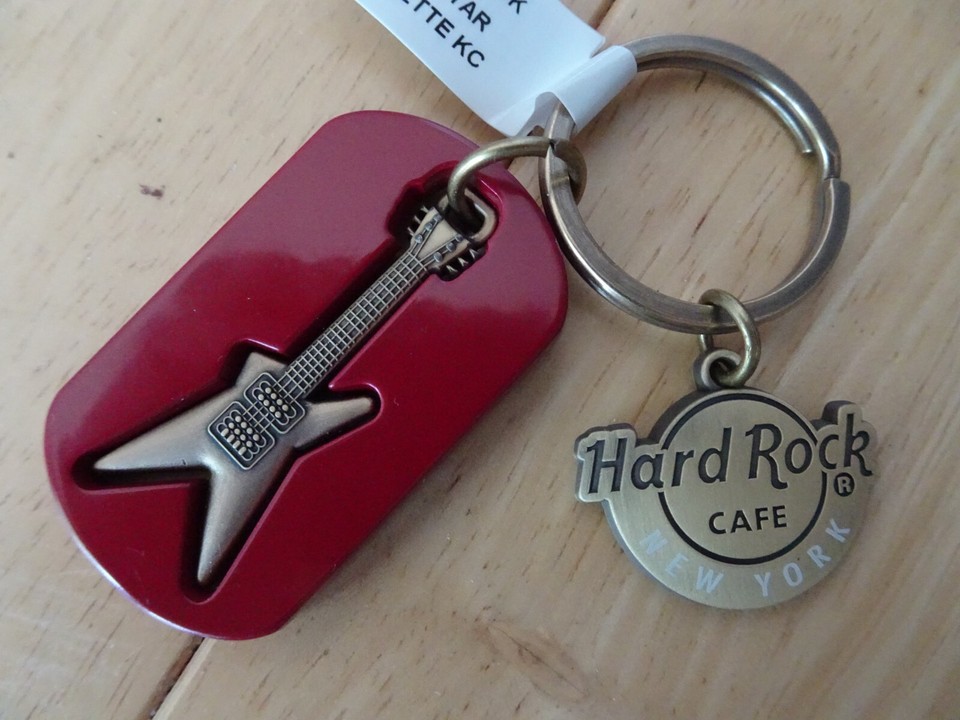 Hard Rock Cafe Keychain Keyring New York red Tag Guitar Silhouette | eBay