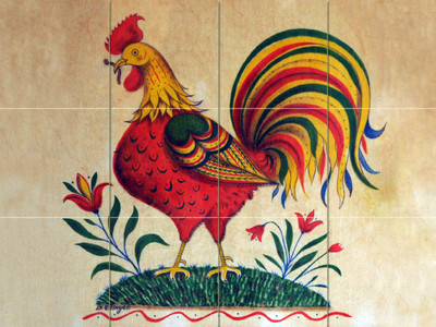 24 x 18 Art Rooster Colorful Mural Ceramic Backsplash Decor Flower Tile ...