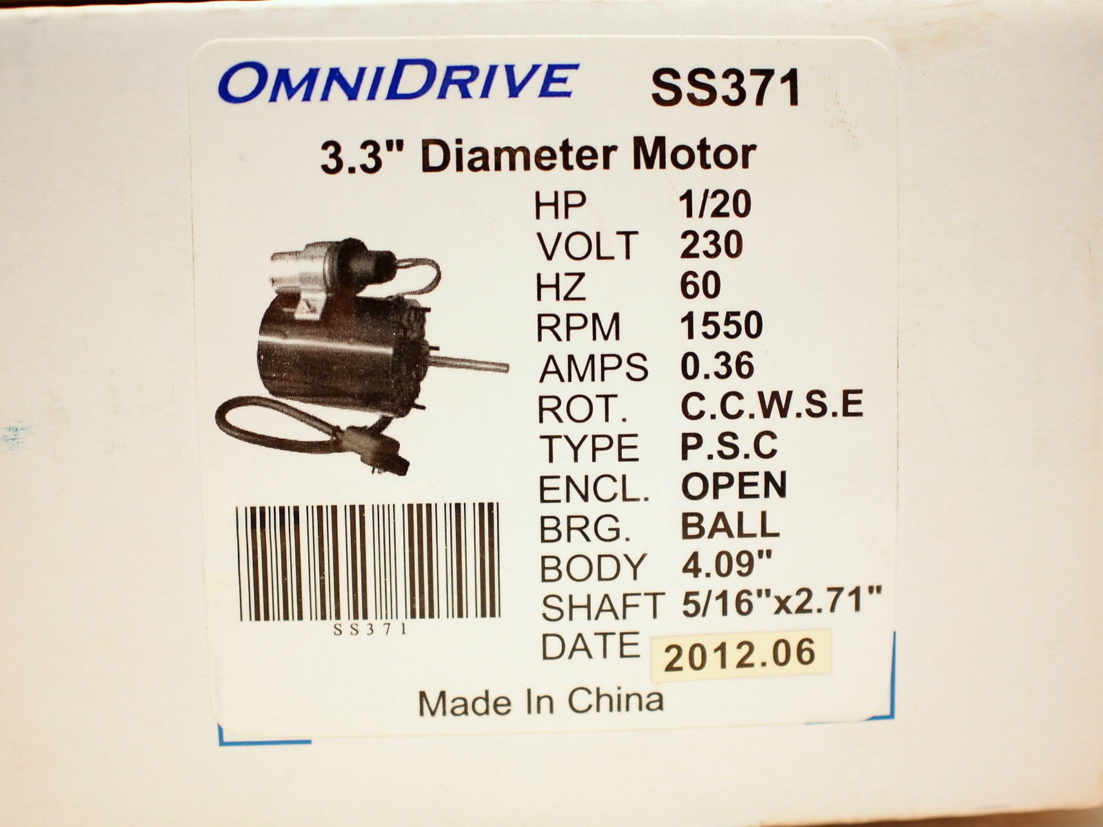 OMNIDRIVE SS371 *NEW* 3.3" AC MOTOR 1/20HP 230VAC 1550RPM (3A1) | eBay