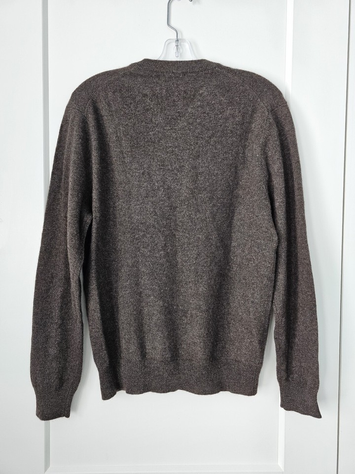 Qi Sweater Men M Brown 100% Cashmere V-Neck Pullover Long Sleeve Casual ...