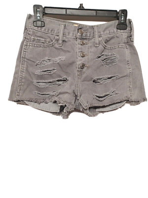 Hollister High Rise Distressed Short Shorts Size 00 Exposed Button Fly ...