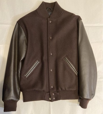 Catchball Stadium Jacket Dark Brown Wool & Leather Size L Catchball Stadium Jacket Dark Brown Wool & Leather Size L