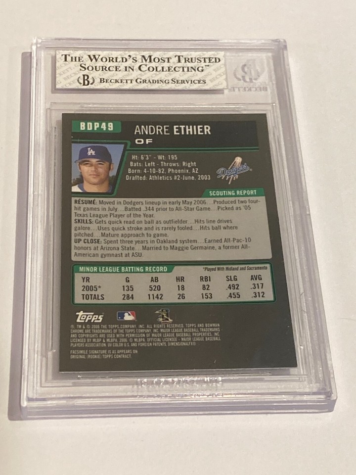 Andre Ethier 2006 Bowman Chrome Draft Beckett BGS 8 Graded Rookie Card ...