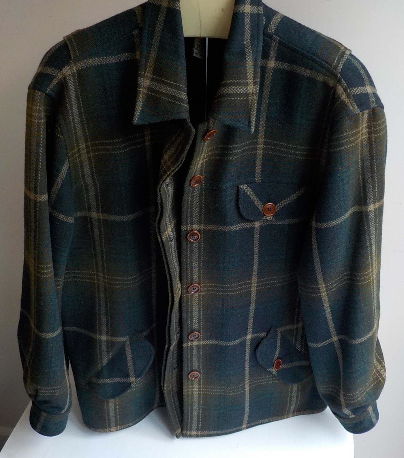 ORVIS Window Pane Plaid Wool Jacket Green/ Brown Line… - Gem