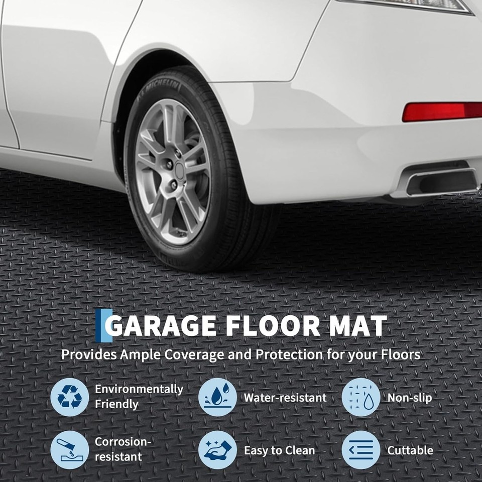 6-22 FT 2.8mm Thick Garage Floor Mat, Durable PVC Rubber Non-Slip, Leak ...