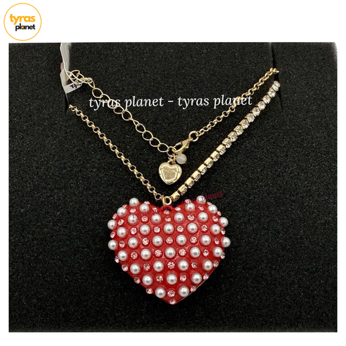 New Betsey Johnson XOXO Pearly Red Heart Long Crystal Gold Tone ...