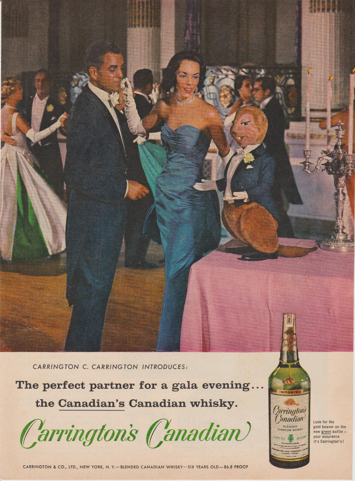 1959 Carrington's Canadian Whisky - Beaver On Table Gala Evening- Print ...