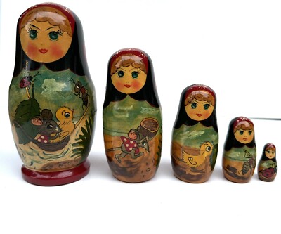 Vintage Russian Nesting Dolls Matryoshka Babushka Mouse Duck Ladybug | eBay