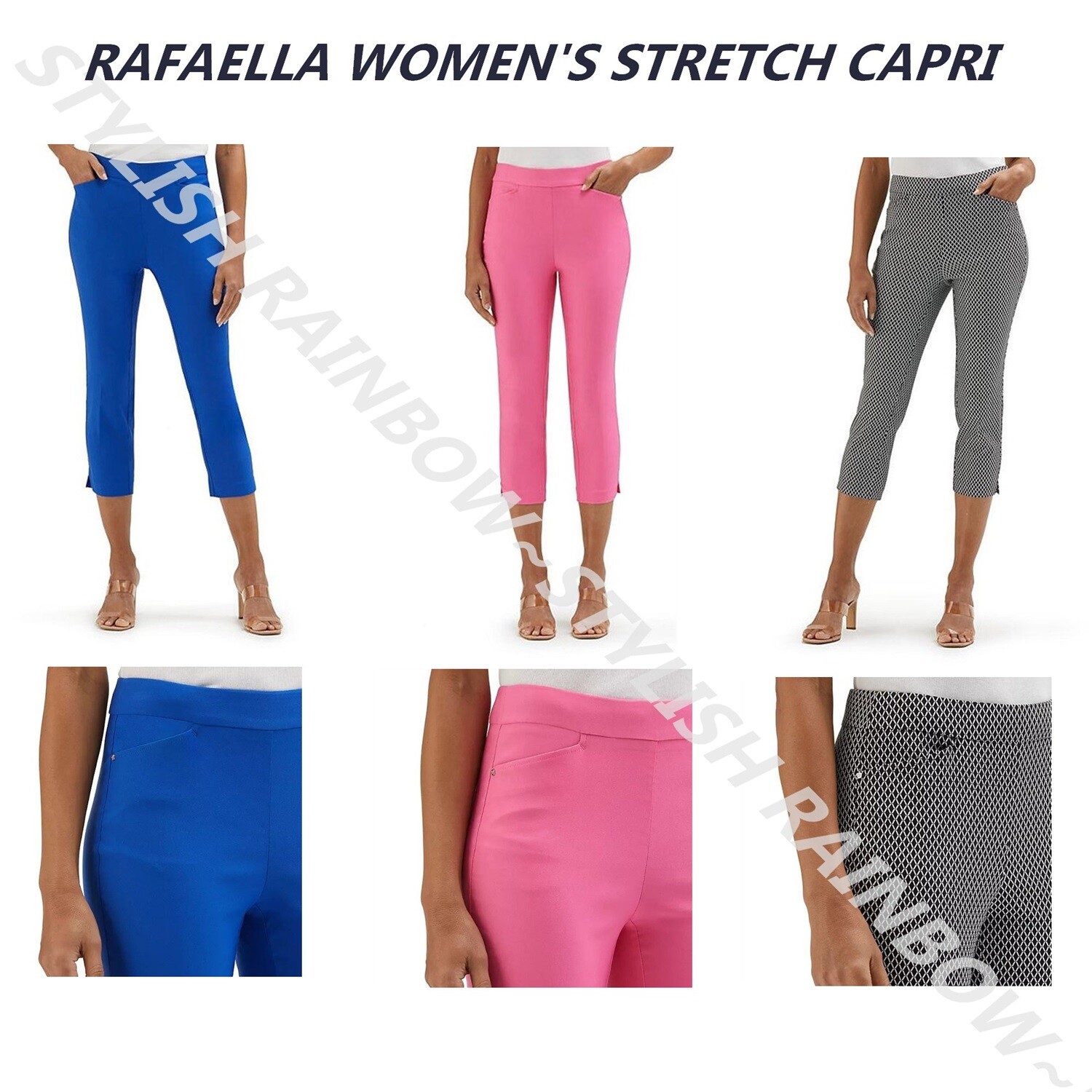 RAFAELLA WOMEN'S STRETCH CAPRI WITH POCKETS~MULTIPLE COLOR & SIZE NEW ...