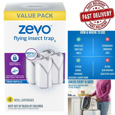Zevo Flying Insect Trap, Fly Trap Refill Cartridges (Twin Pack, 4 ...