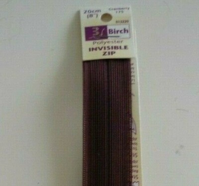 🧵 New BIRCH Cranberry 175 Invisible Zip Zipper 20 25 or 30cm CLOSED End ...