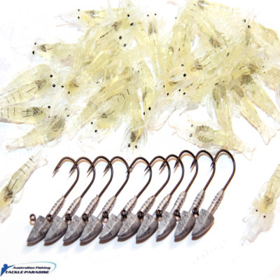20x 1.5" Soft Plastic Shrimp Prawn Baits 10x Bullet Jig heads Lures ...
