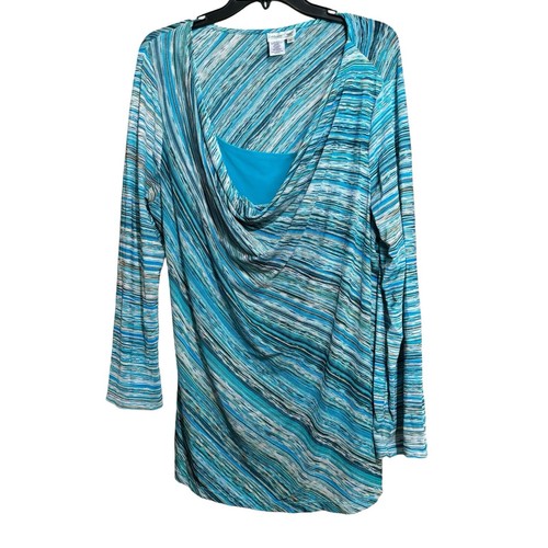 Coldwater Creek Tunic Top Womens XL Multicolor Cowl Neck Stretch Blouse ...