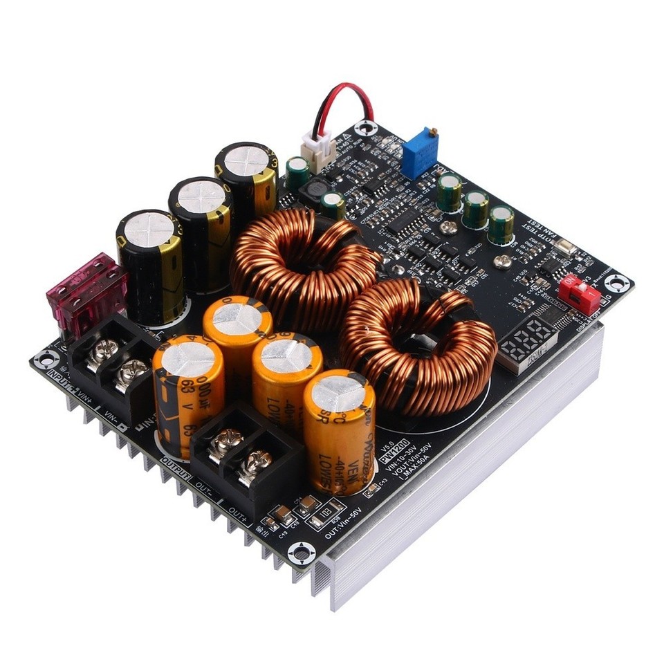 1200W 50A DC Boost Converter Adjustable Output Voltage Audio Power ...