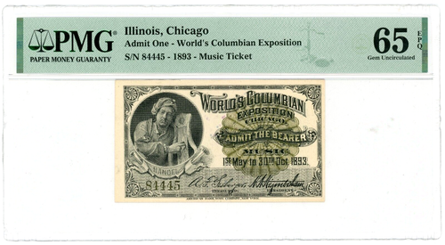 PMG 1893 Handel World's Columbian Exposition Chicago Gem UNC 65 EPQ (SN ...
