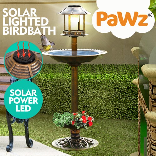 PaWz Bird Bath Feeder Feeding Food Station Solar Light Outdoor Garden ...