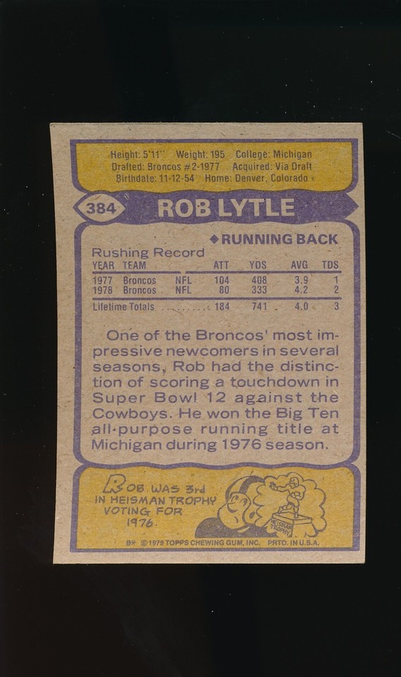1979 Topps #384 Rob Lytle * Running Back * Denver Broncos * EX-MT * | eBay