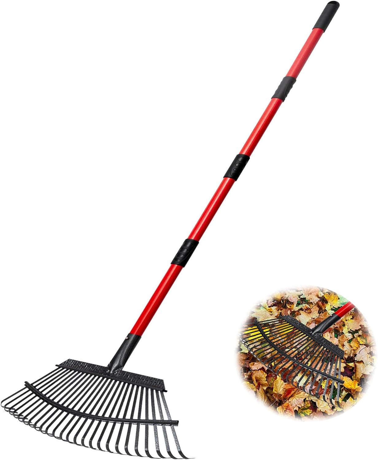 Garden Rake, Adjustable Leaf Rake 34Inch to 55Inch, Metal Rake for ...